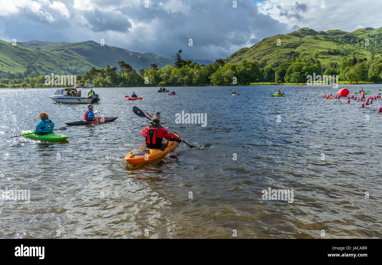 Swimmers awaiting the start of the 2017 Ullswater EPIC open water ...