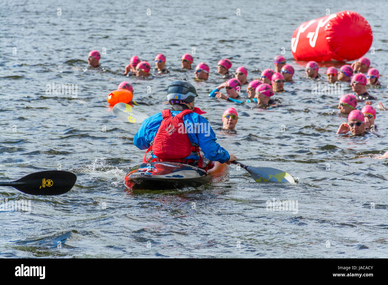 Swimmers awaiting the start of the 2017 Ullswater EPIC open water ...