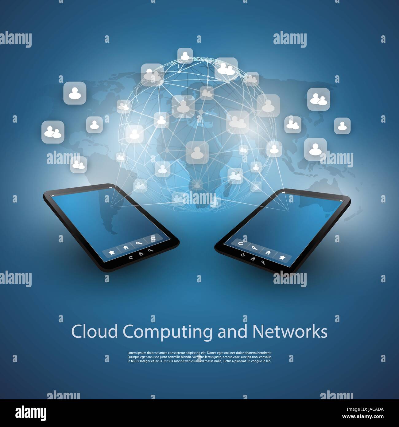 Abstract Modern Blue Cloud Computing, Wearable Technology, Digital Communication and Social ...