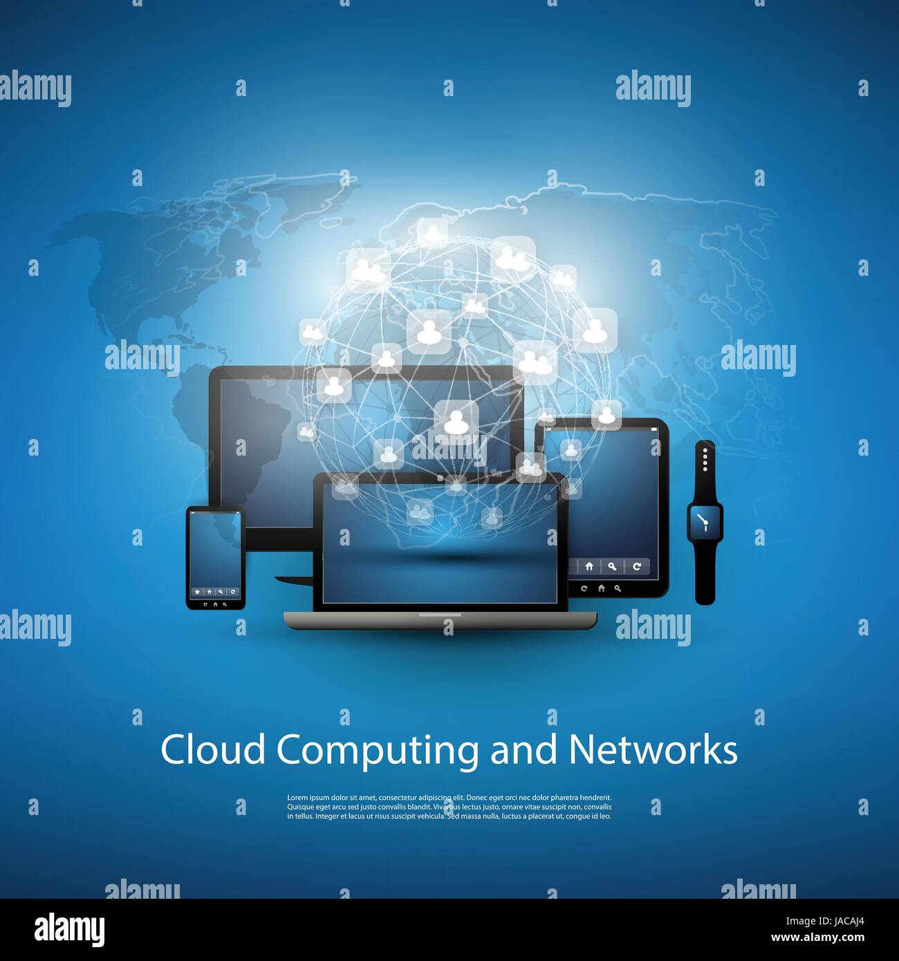 Abstract Modern Blue Cloud Computing, Wearable Technology, Digital Communication and Social ...