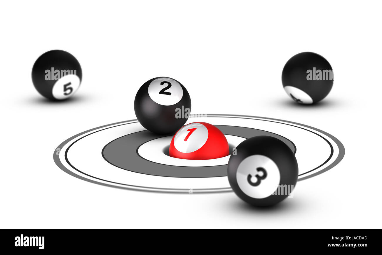 Leader concept, best positioning. One red ball with the number 1 inside ...