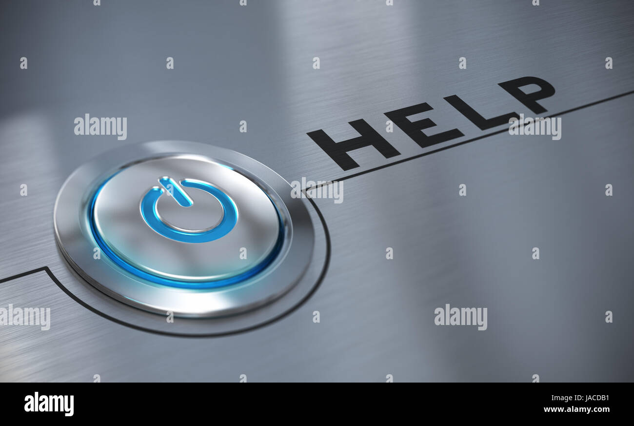 3D render of an online help button over an alluminum background with a ...