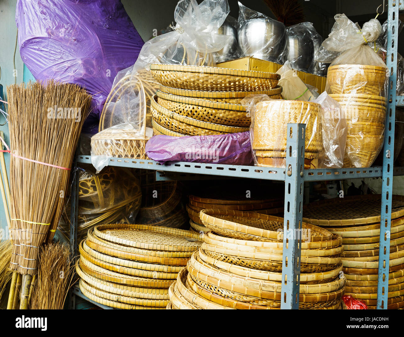 Handmade bamboo basket for sell Stock Photo - Alamy