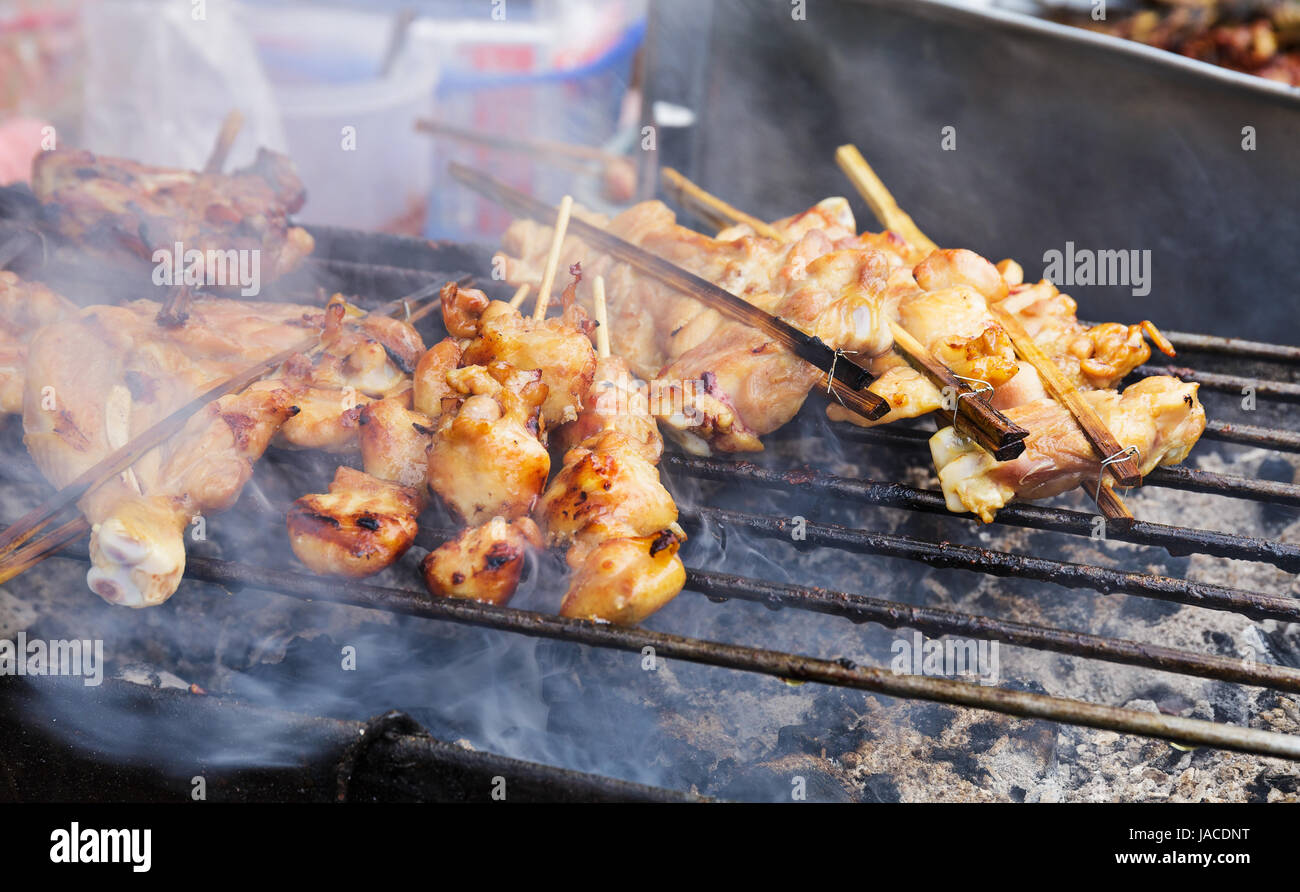 Traditional Thai style grilled meat stick Stock Photo - Alamy