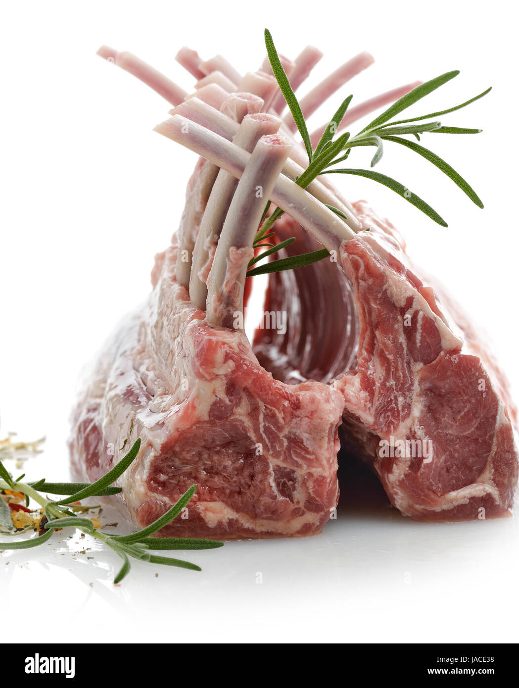 Racks Of Raw Lamb Ribs On White Background Stock Photo - Alamy