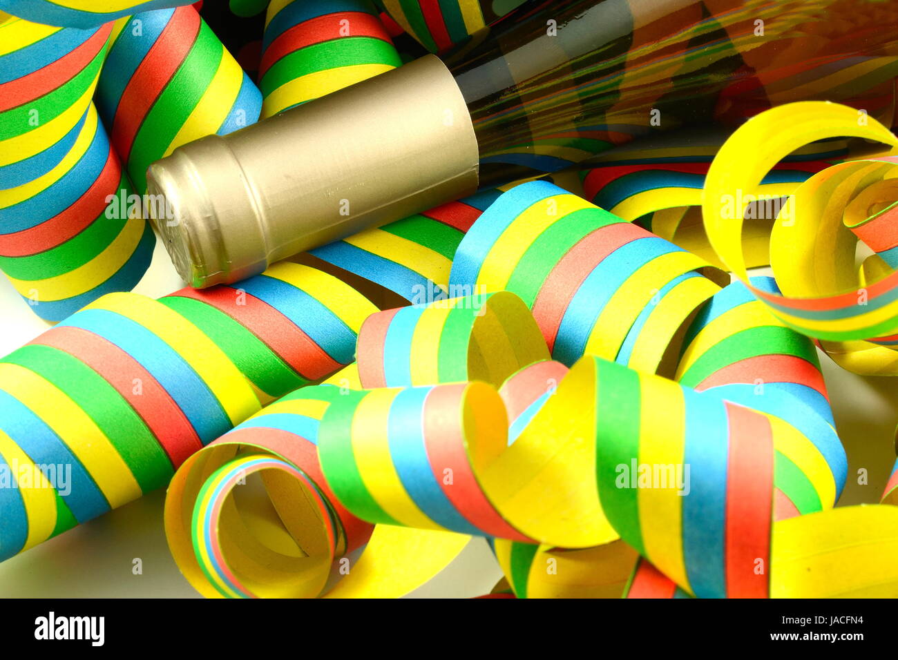 mood with wine bottle and streamers Stock Photo - Alamy