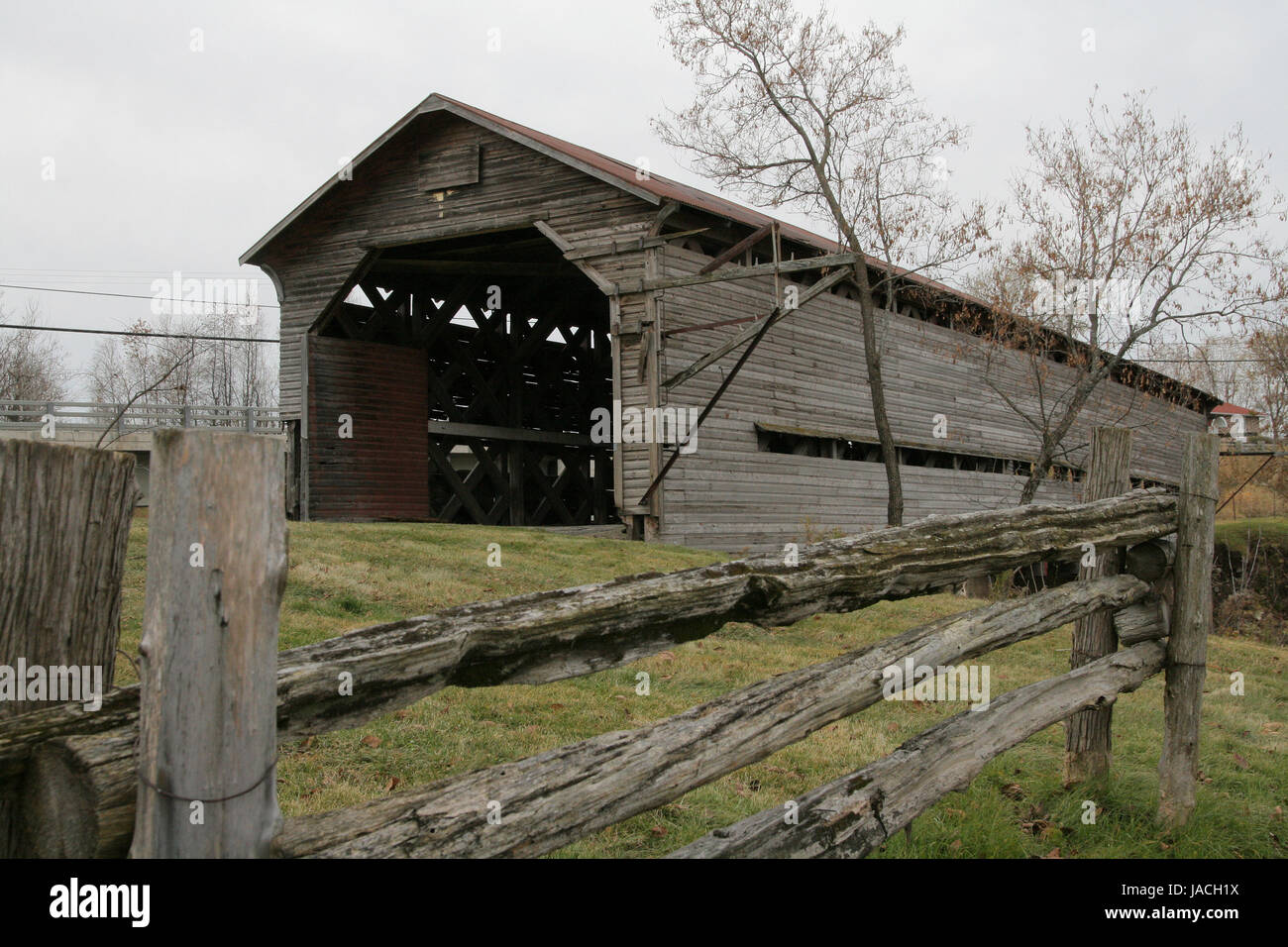 Ancient covered bridge located in Warwick, Quebec Canada Stock Photo ...