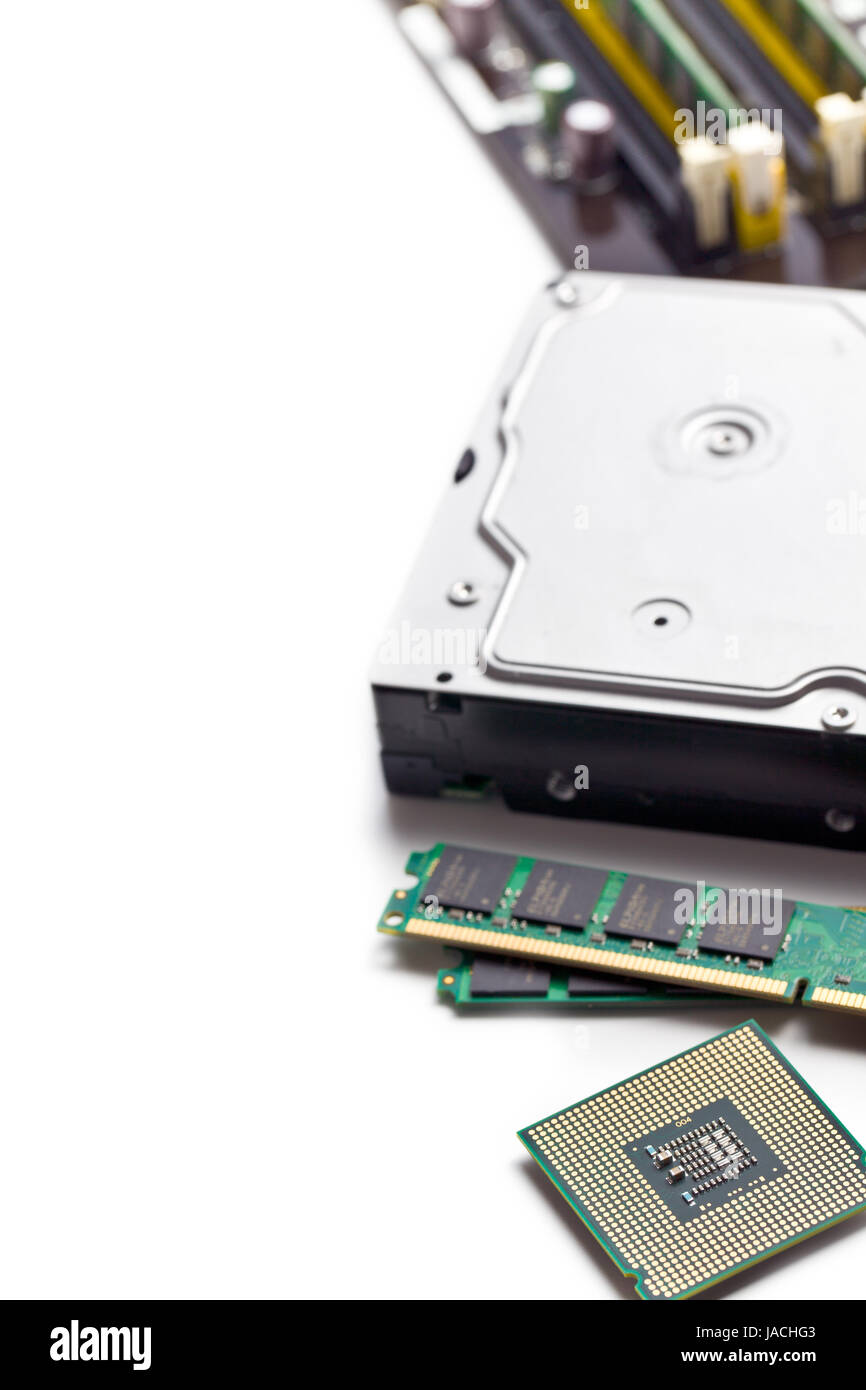 computer components on white background Stock Photo - Alamy