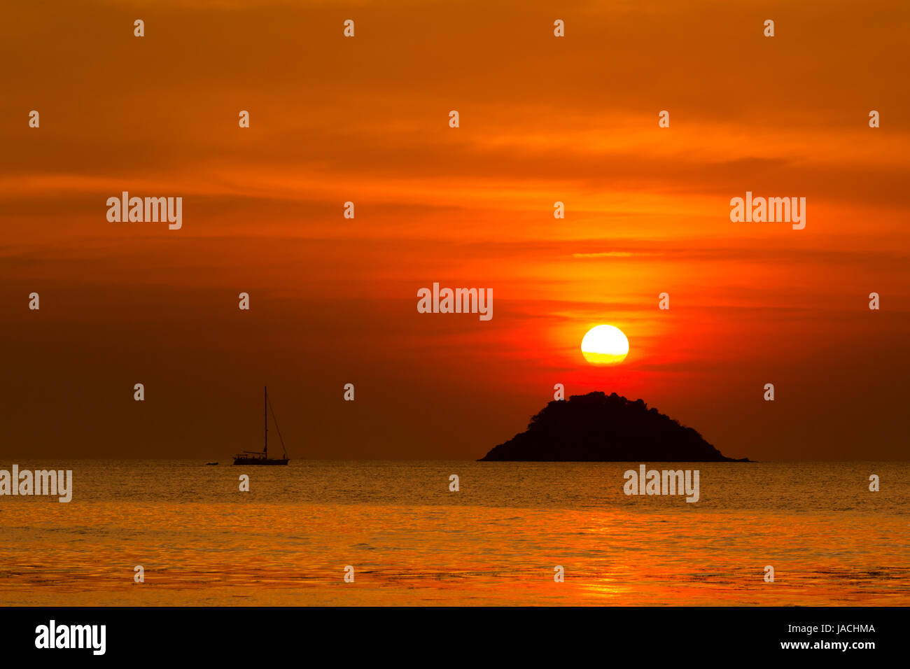 Summer sunset landscape on tropical koh Chang island in Thailand ...