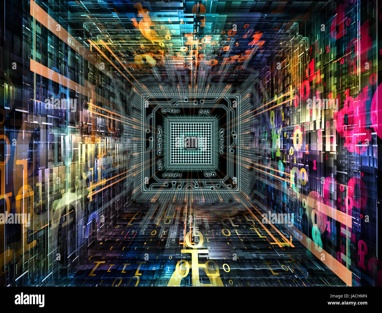 Number Tunnel series. Artistic abstraction composed of CPU chip ...