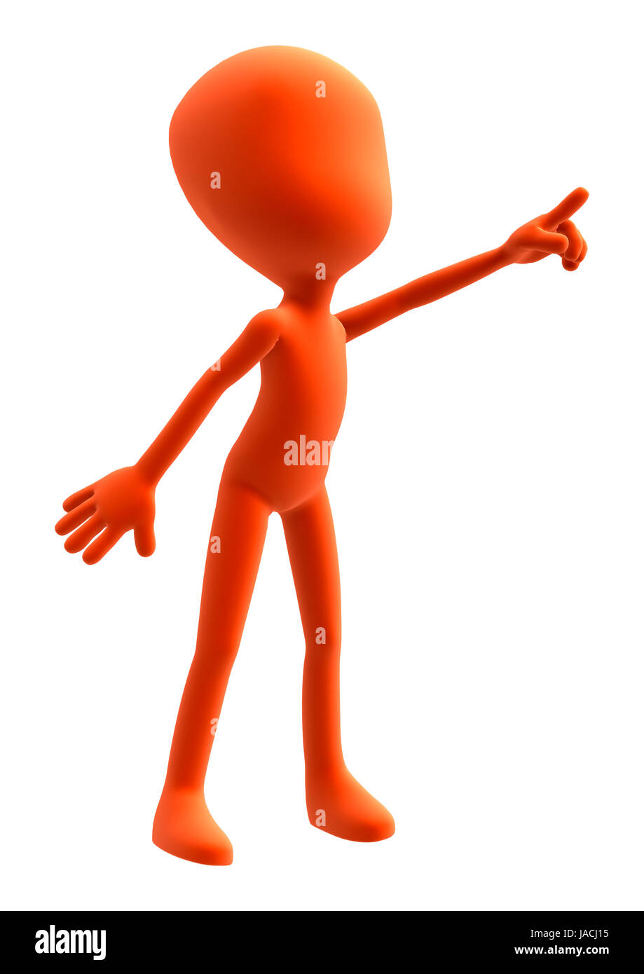 3D digital render of a cute little orange guy pointing up isolated on ...