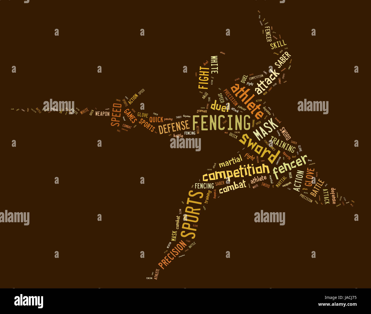 fencing pictogram with brown colored related wordings on brown ...
