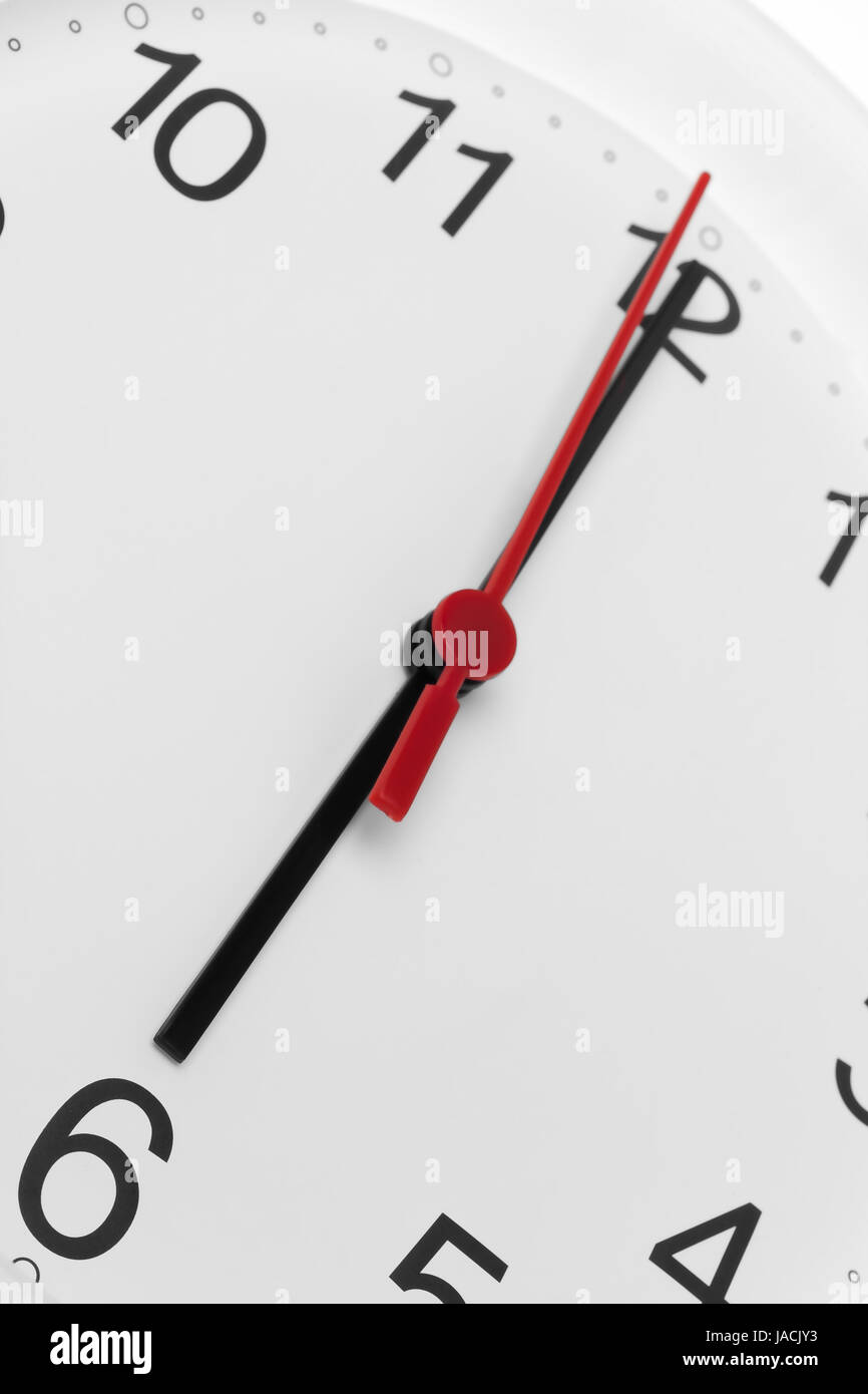 Clock face showing time running to six on white background Stock Photo ...