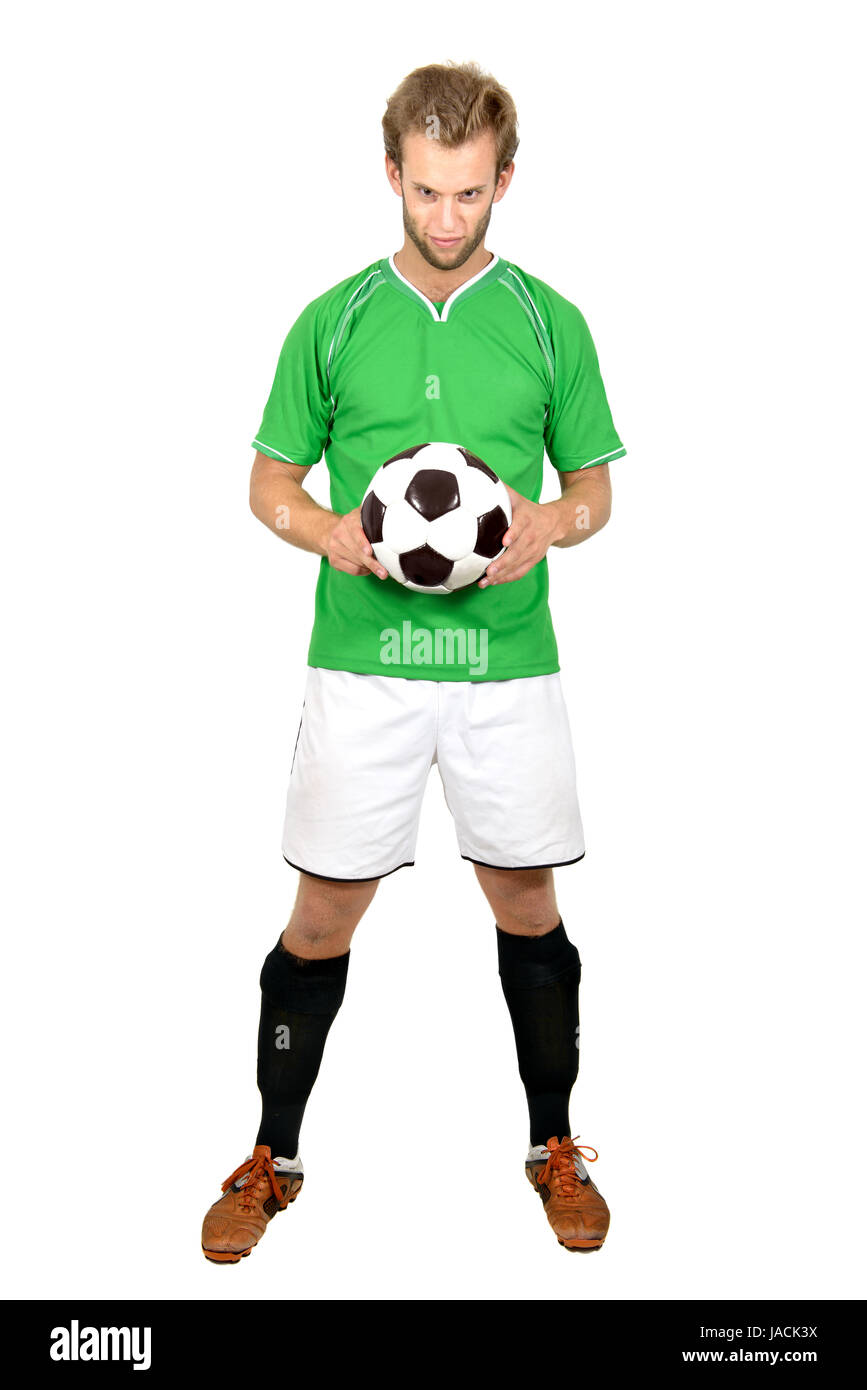 Football player with a ball isolated in white Stock Photo - Alamy