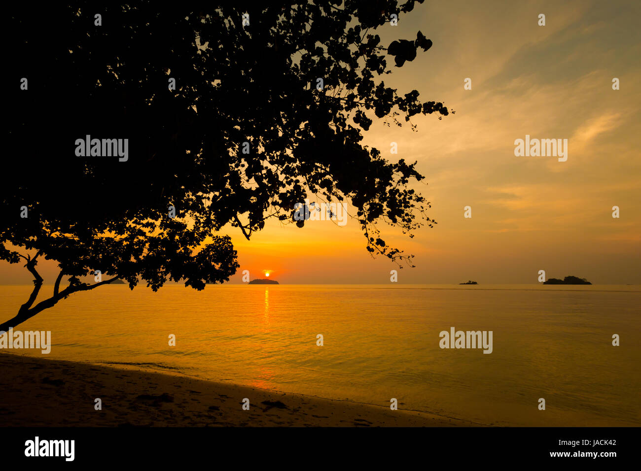 Summer sunset landscape on tropical koh Chang island in Thailand ...