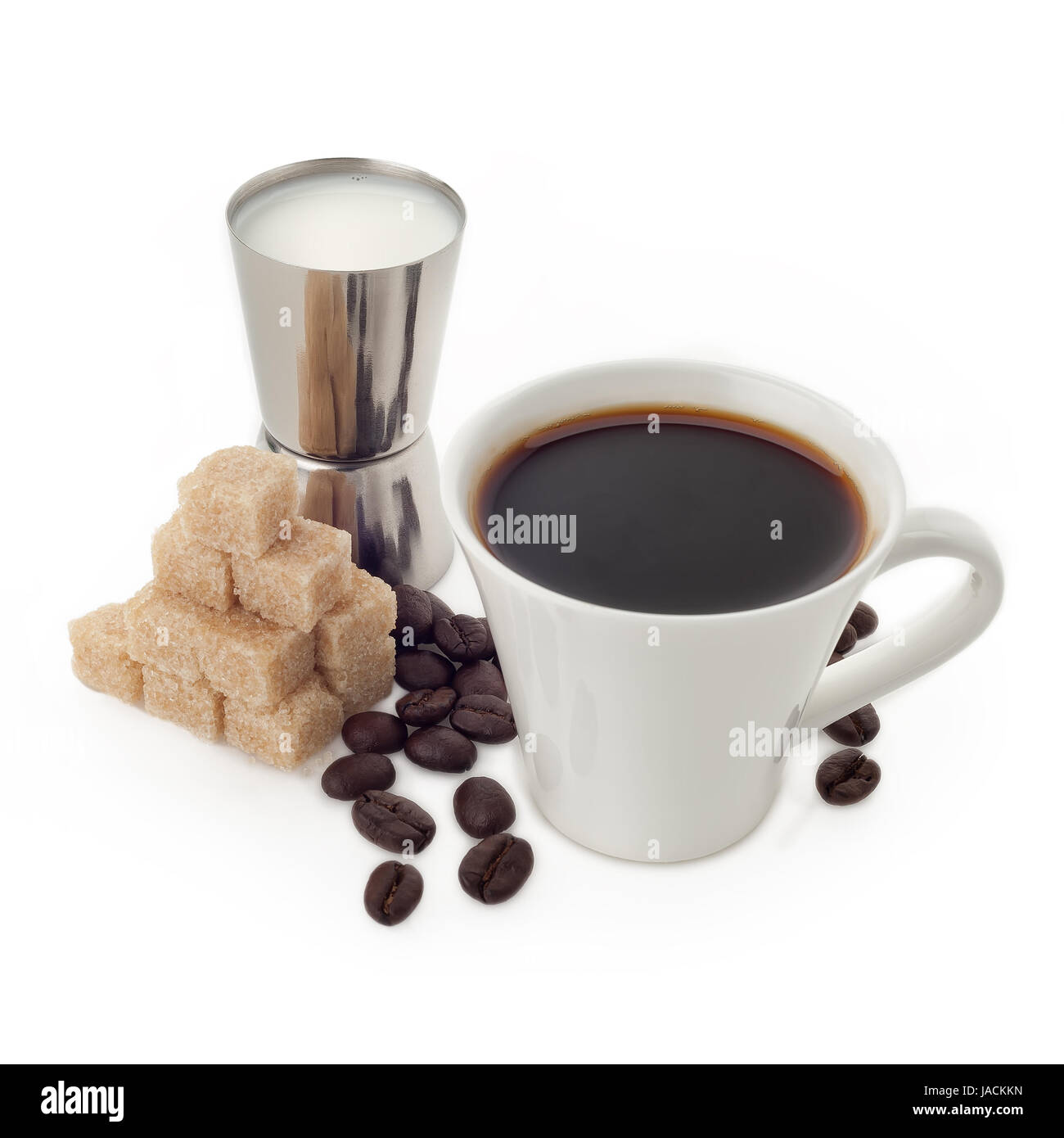 Cup of coffee with sugar and milk on white background Stock Photo - Alamy