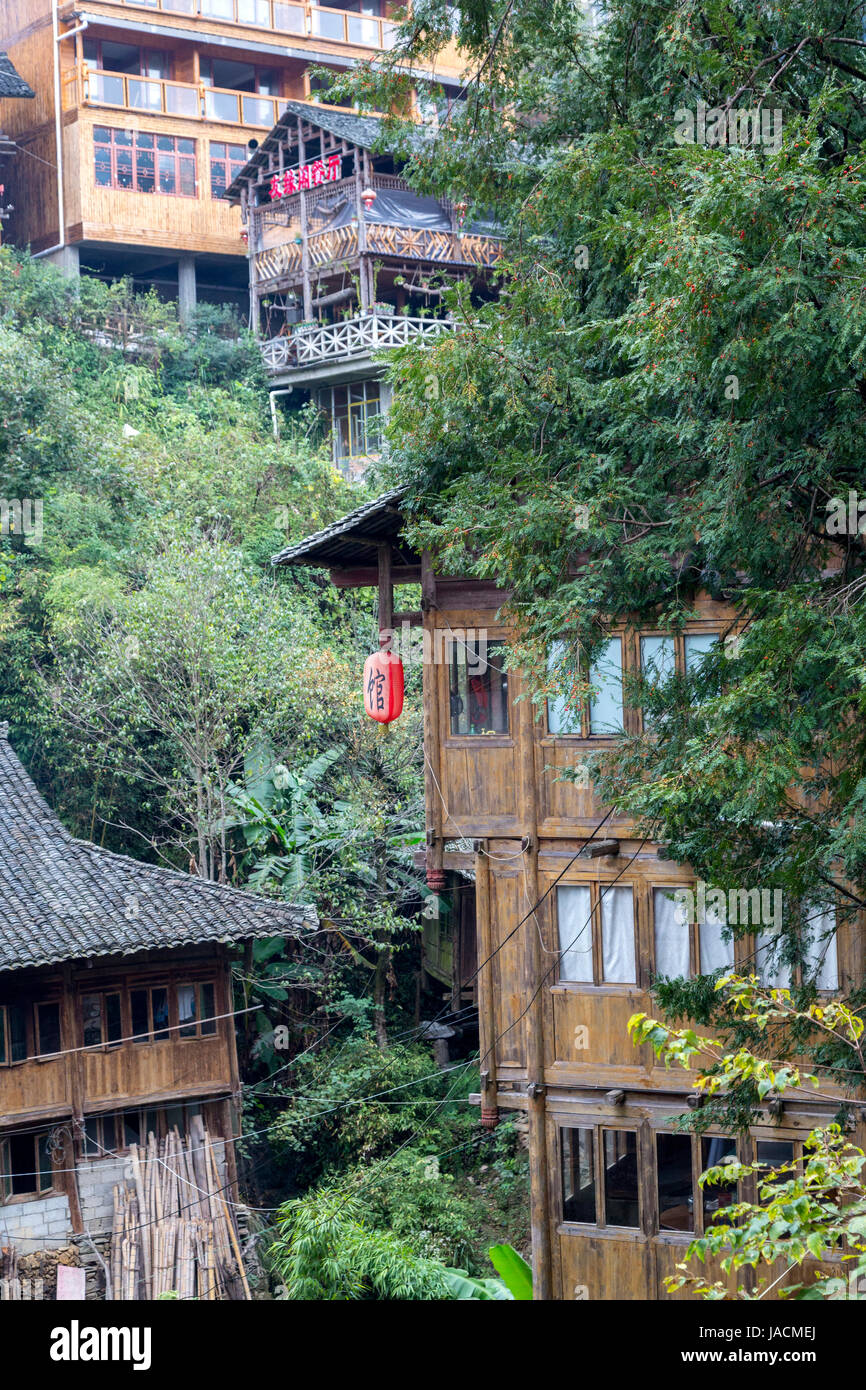 Longji, China. Houses in Village Stock Photo - Alamy