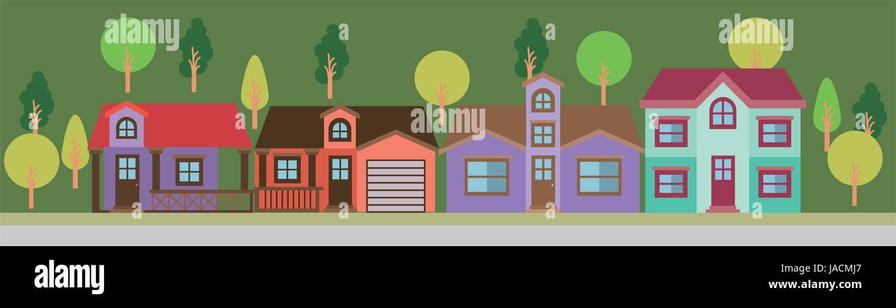 colorful silhouette of landscape with country neighboring houses Stock ...