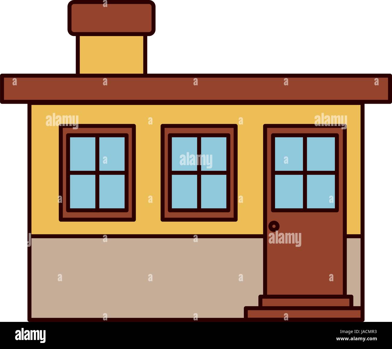 colorful silhouette of small house facade with chimney ands two windows ...