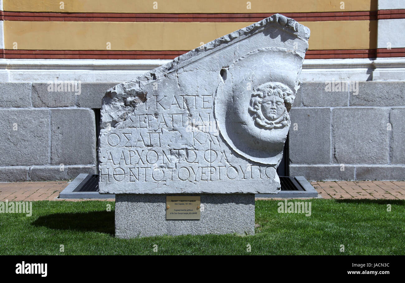 Fragment from the pediment of the Zeus Sarapis Temple displayed in ...