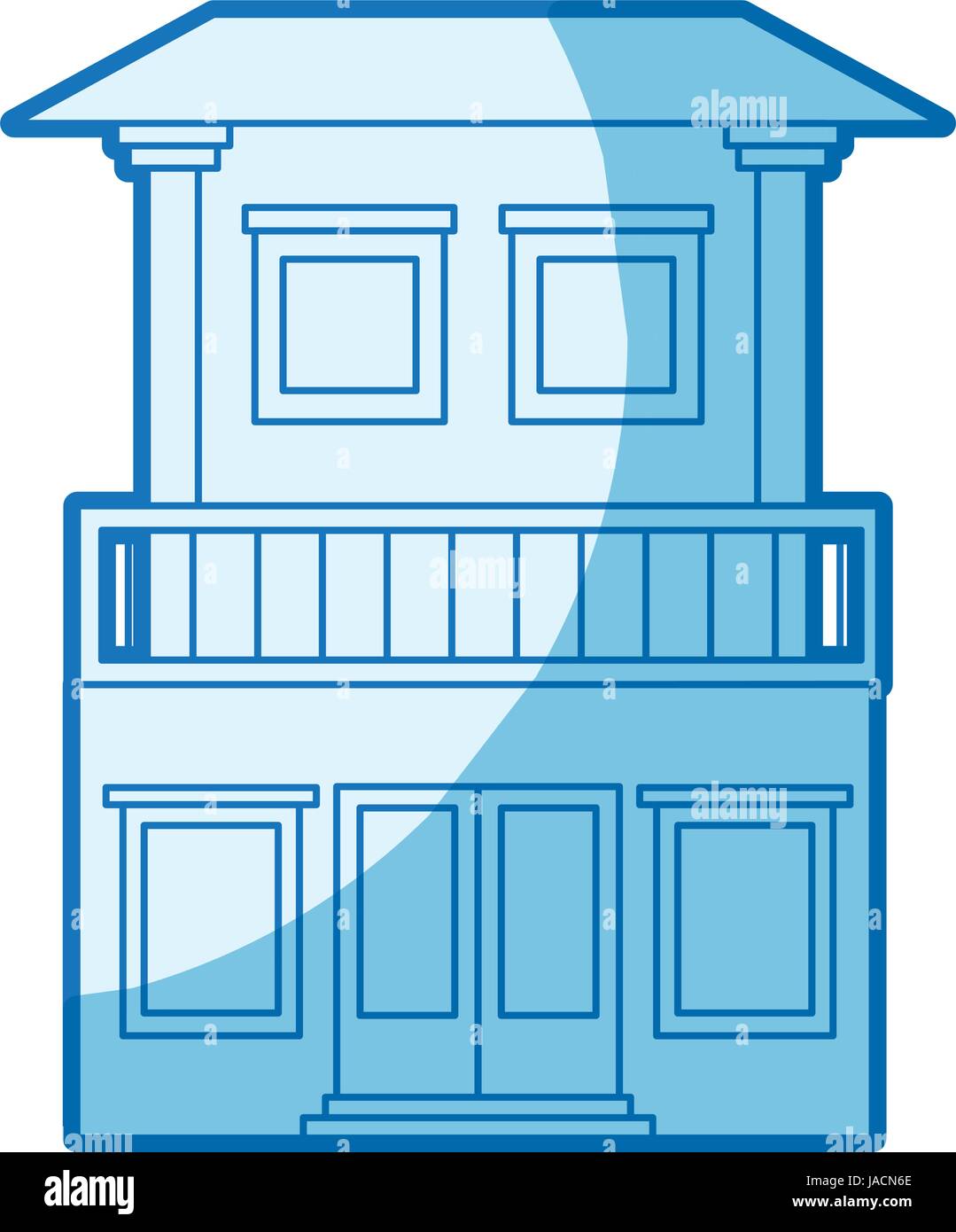 blue shading silhouette of house with two floors and balcony Stock ...