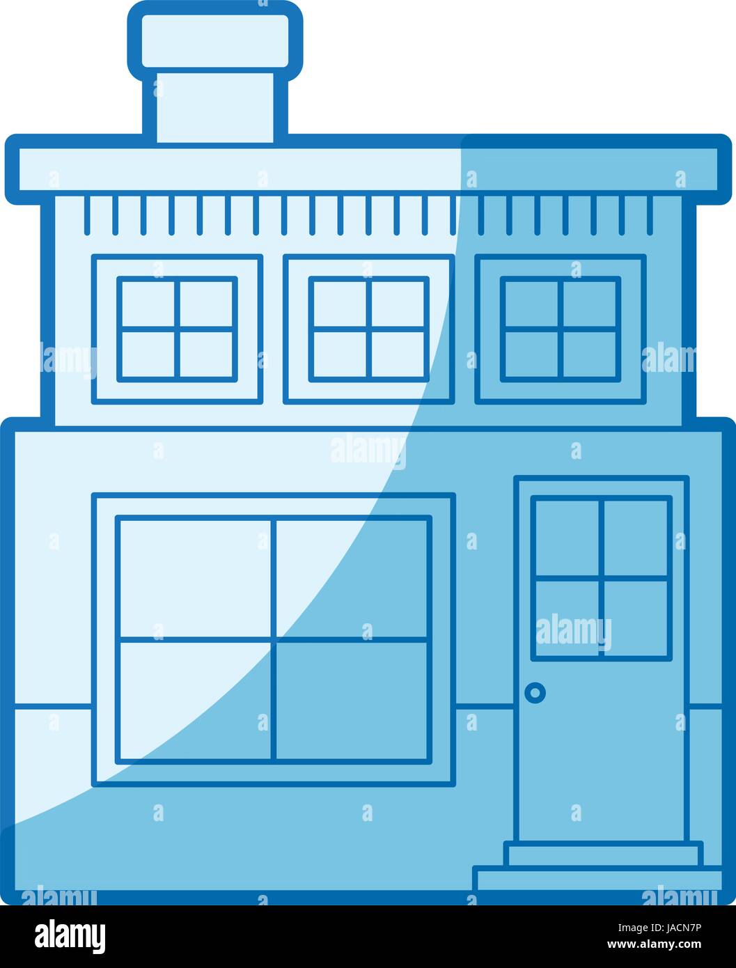 blue shading silhouette house of two floors and chimney Stock Vector ...