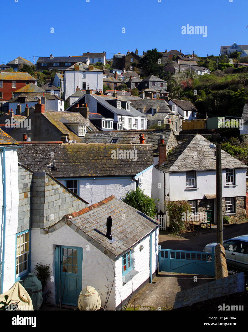 The rooftops of the picturesque Cornish fishing village of Port Isaac ...