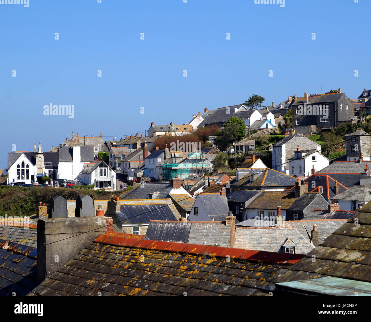 The rooftops of the picturesque Cornish fishing village of Port Isaac ...