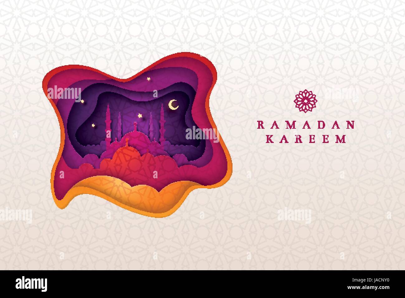 Islamic greeting card design for Ramadan Kareem. Paper art style vector ...