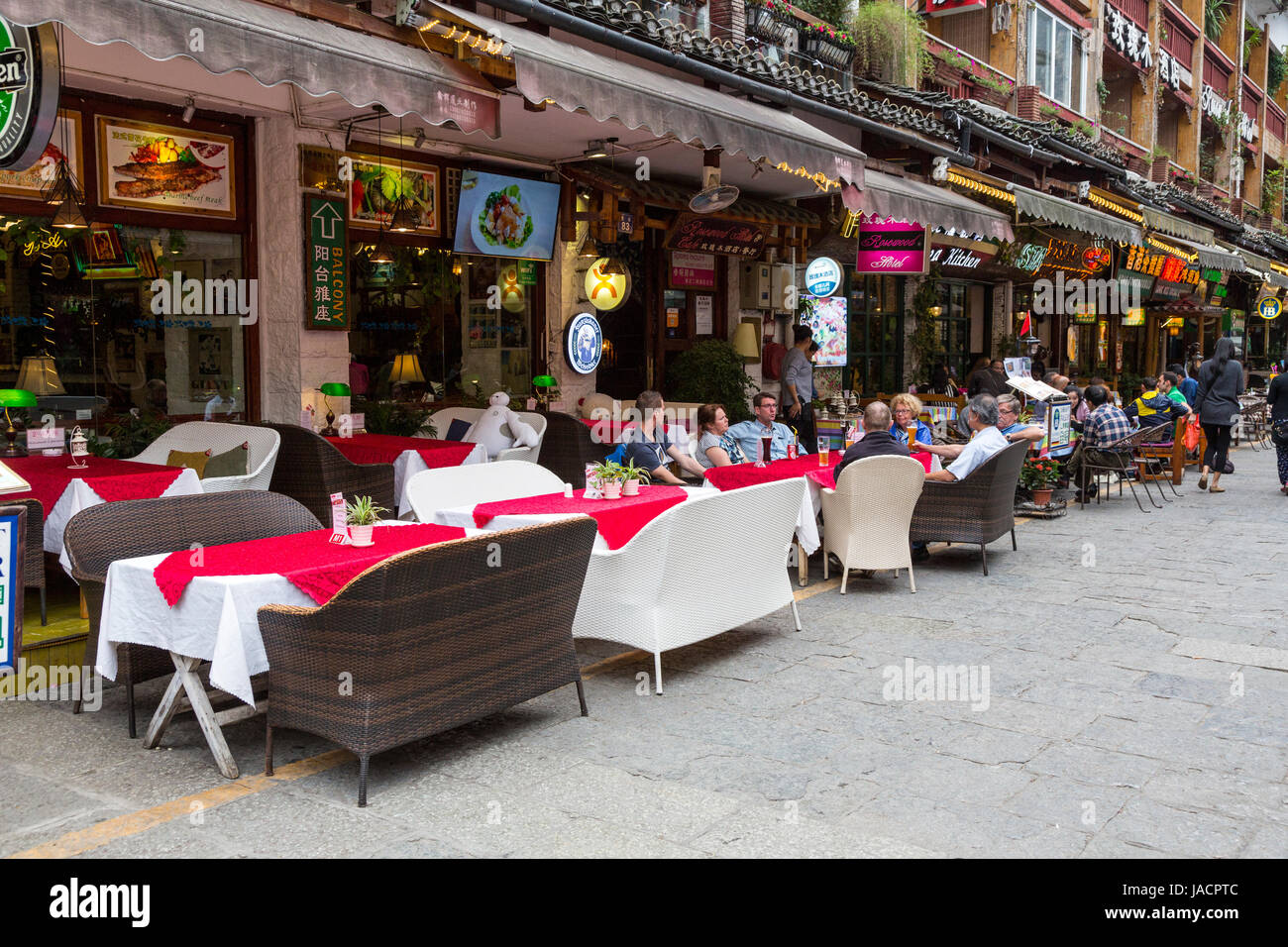 Yangshuo, China. Restaurants with Outdoor Dining Stock Photo - Alamy