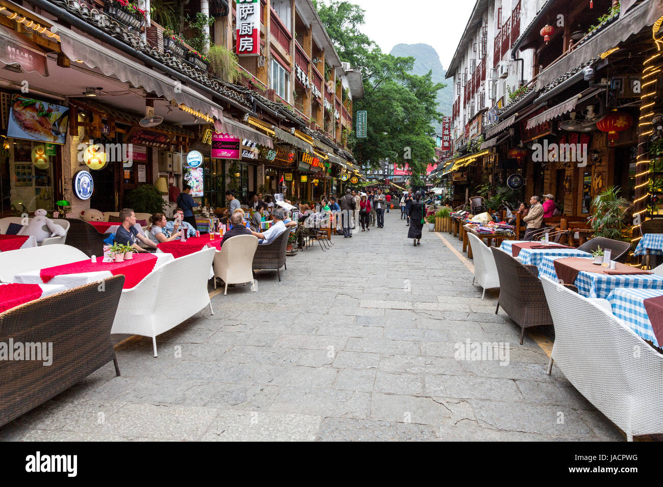 Yangshuo, China. Restaurants with Outdoor Dining Stock Photo - Alamy