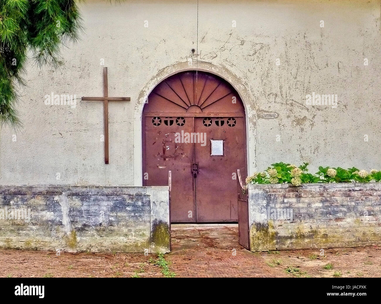 Ancient rustic chapel facade taken in a village in Uruguay Stock Photo ...