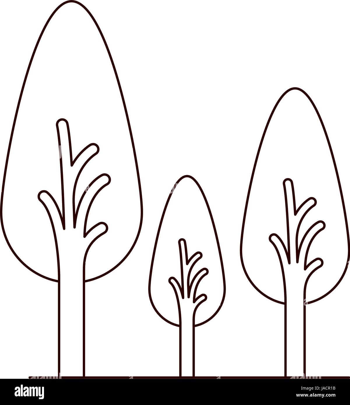 monochrome silhouette of abstract trees set with foliage in shape oval ...