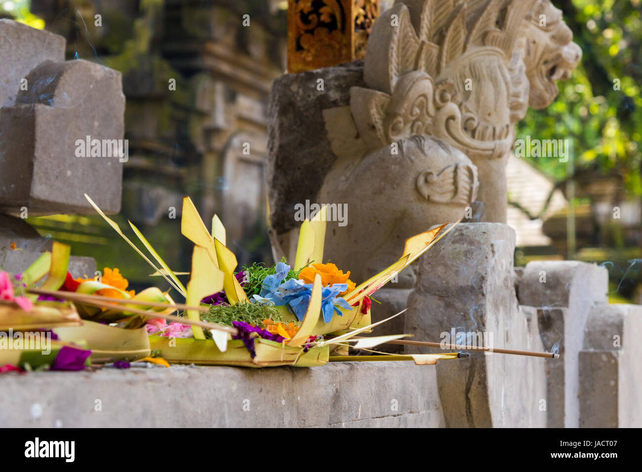 Traditional religious balinese offerings in Bali of in handmade small ...