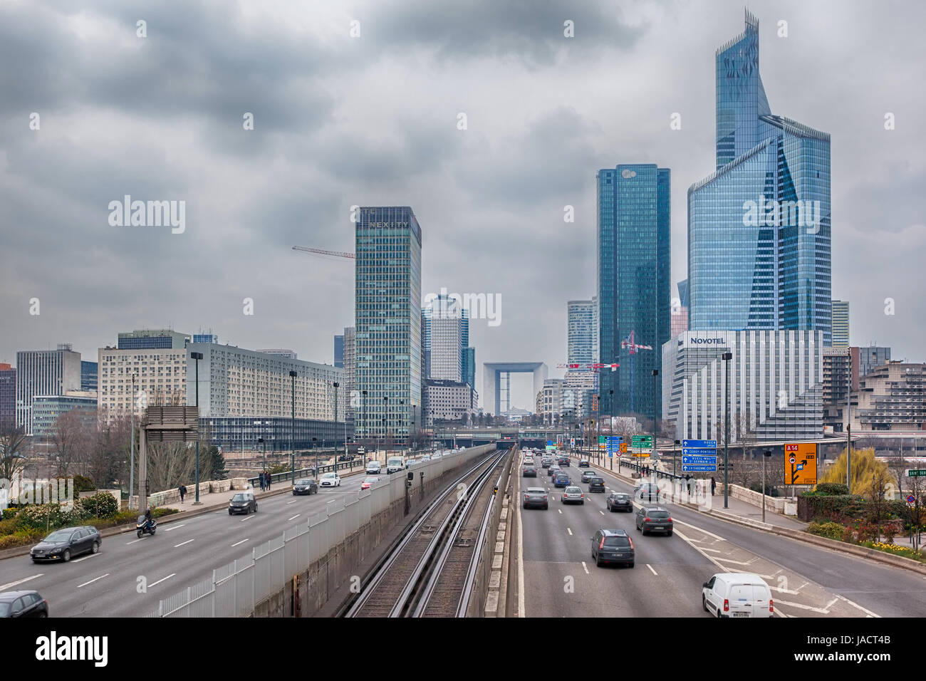 PARIS - APRIL 6: Business district La Defense is situated at the end of ...