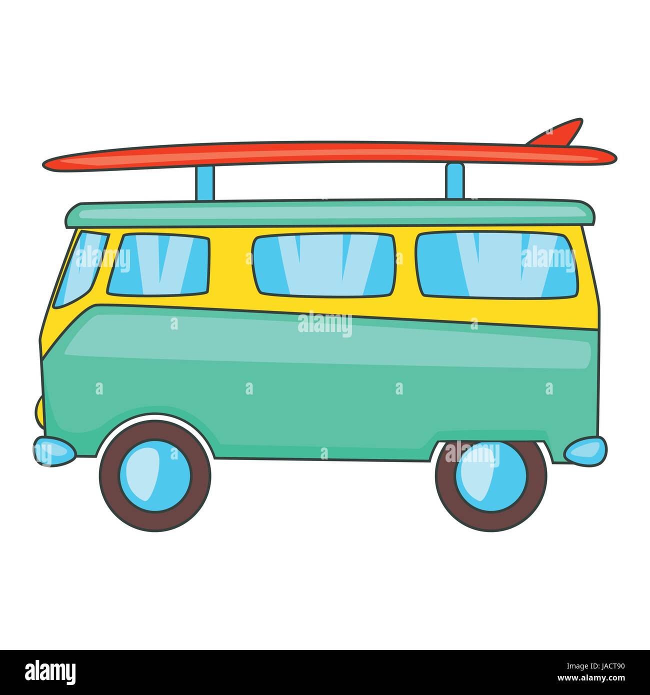 Bus with surfboard icon. Cartoon illustration of bus vector icon for ...