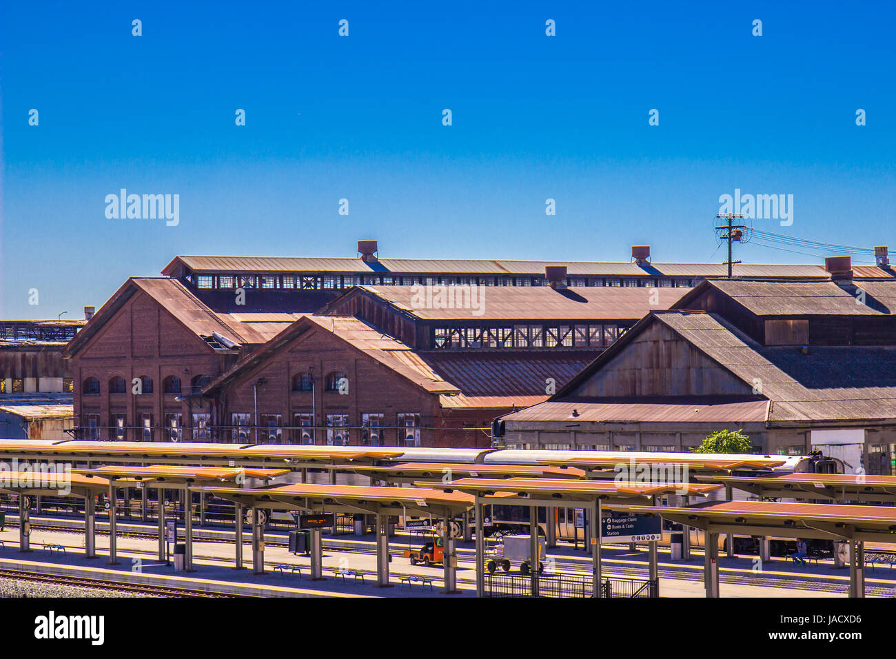 Vintage Railroad Yard Maintenance Buildings Next To Rail Station Stock ...