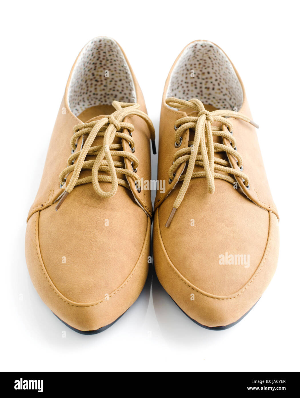 Casual brown leather lady shoes isolated on white background Stock ...