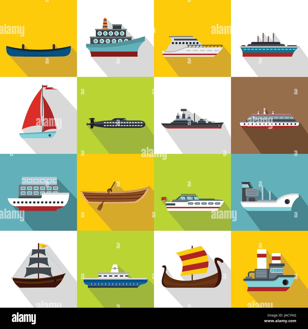 Sea transport icons set. Flat illustration of 16 sea transport vector ...
