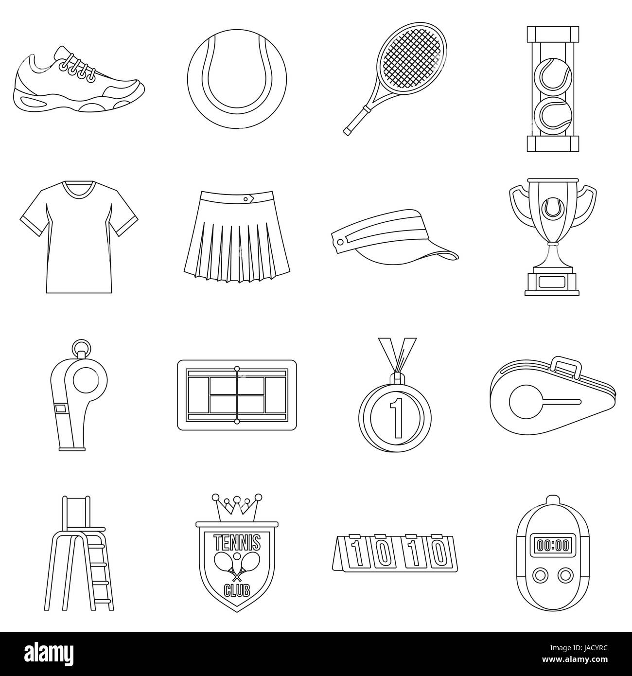 Tennis icons set. Outline illustration of 16 tennis vector icons for ...
