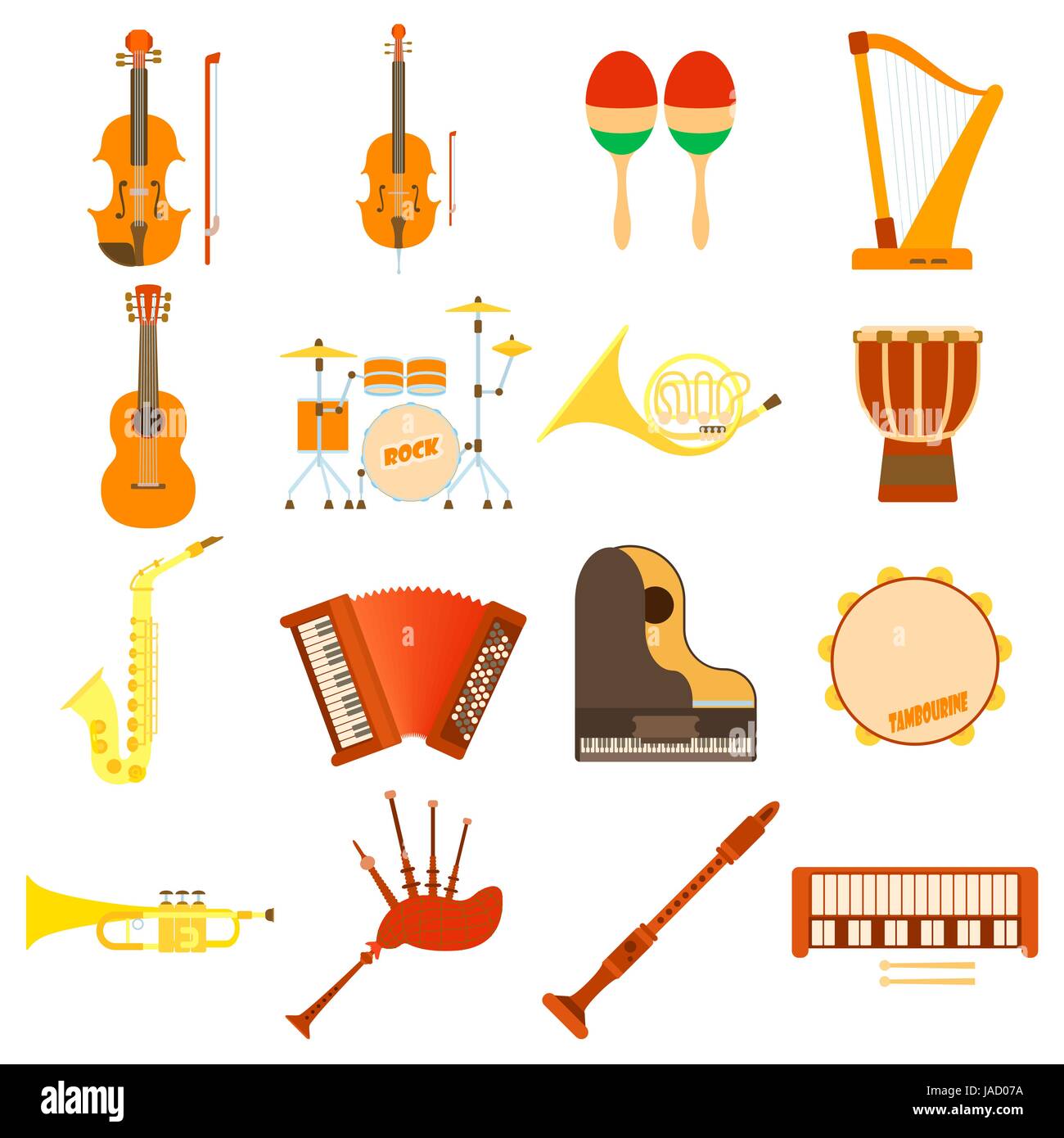 Musical instruments icons set. Flat illustration of 16 musical ...