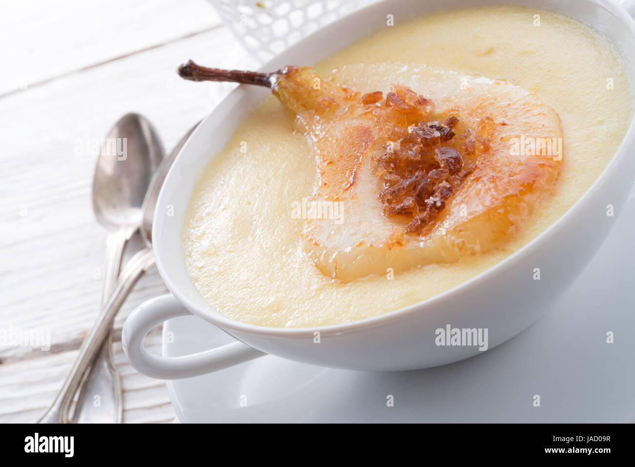 to flambé williams pears with semolina Stock Photo - Alamy