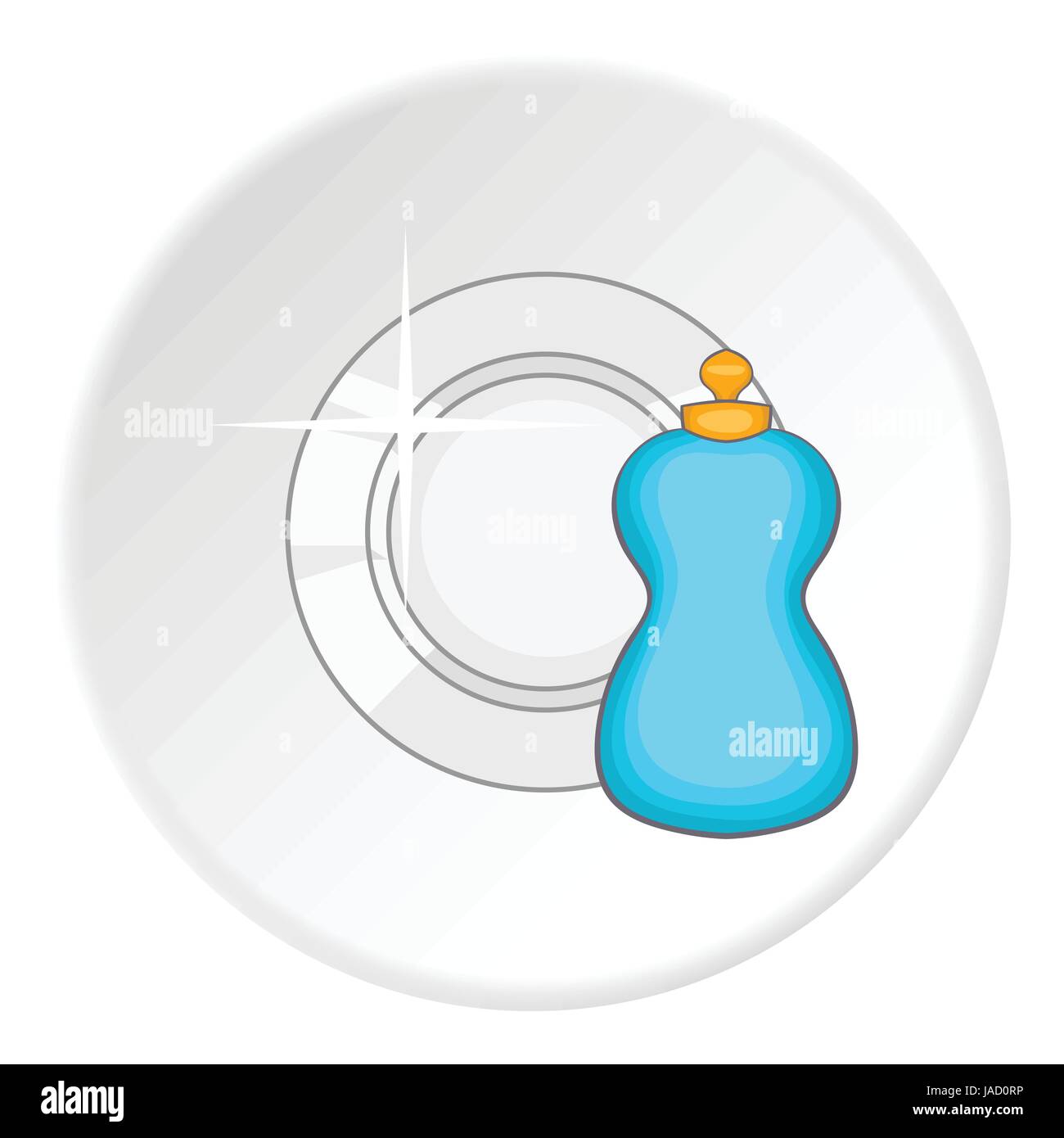 Blue bottle of dish soap and clean plate icon. Cartoon illustration of ...