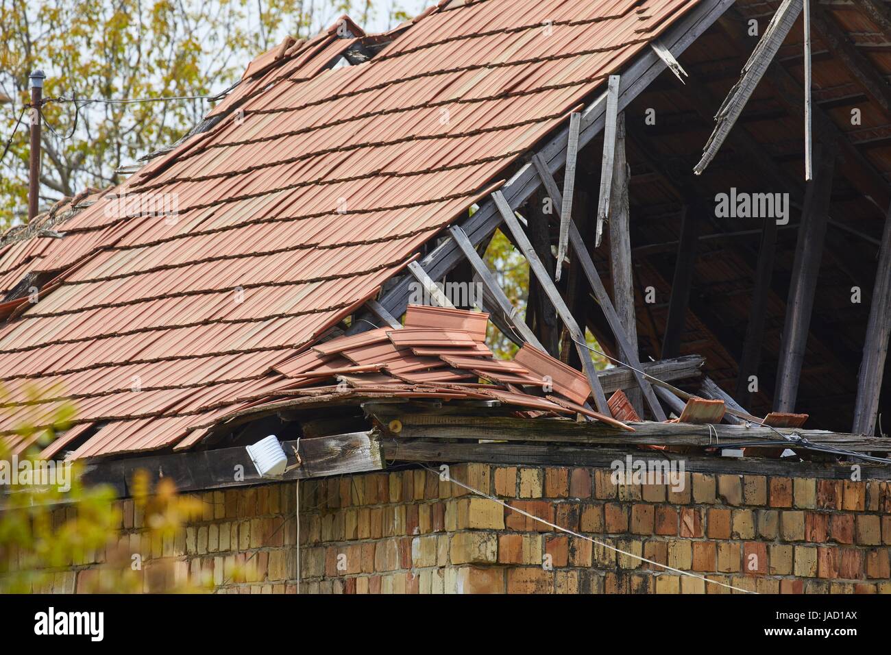 Collapsed House Roof Stock Photo - Alamy