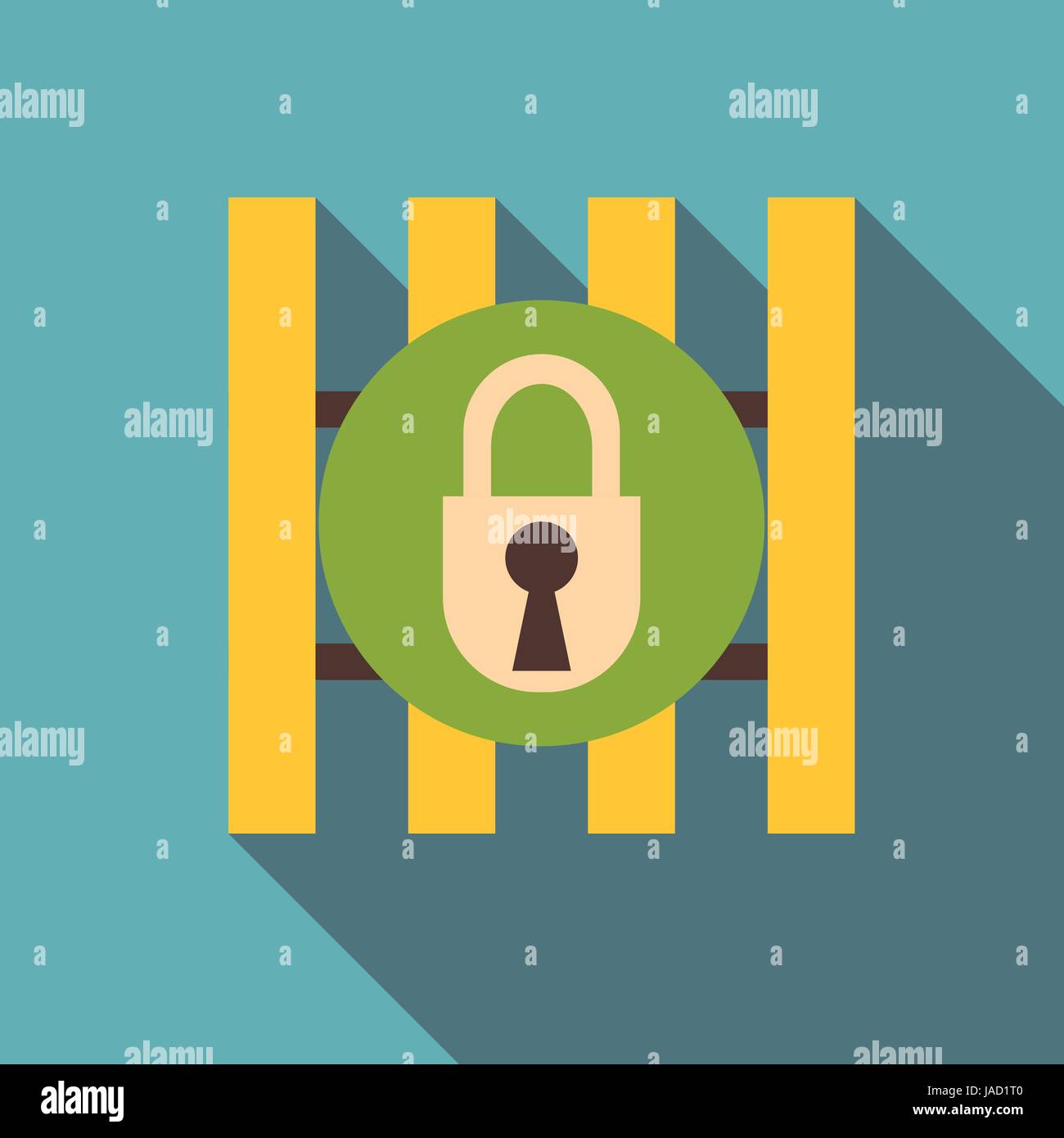 Iron bars door with padlock icon. Flat illustration of iron bars door ...