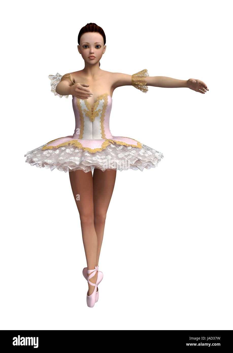 3D digital render of a beautiful female ballet dance, 3rd position ...