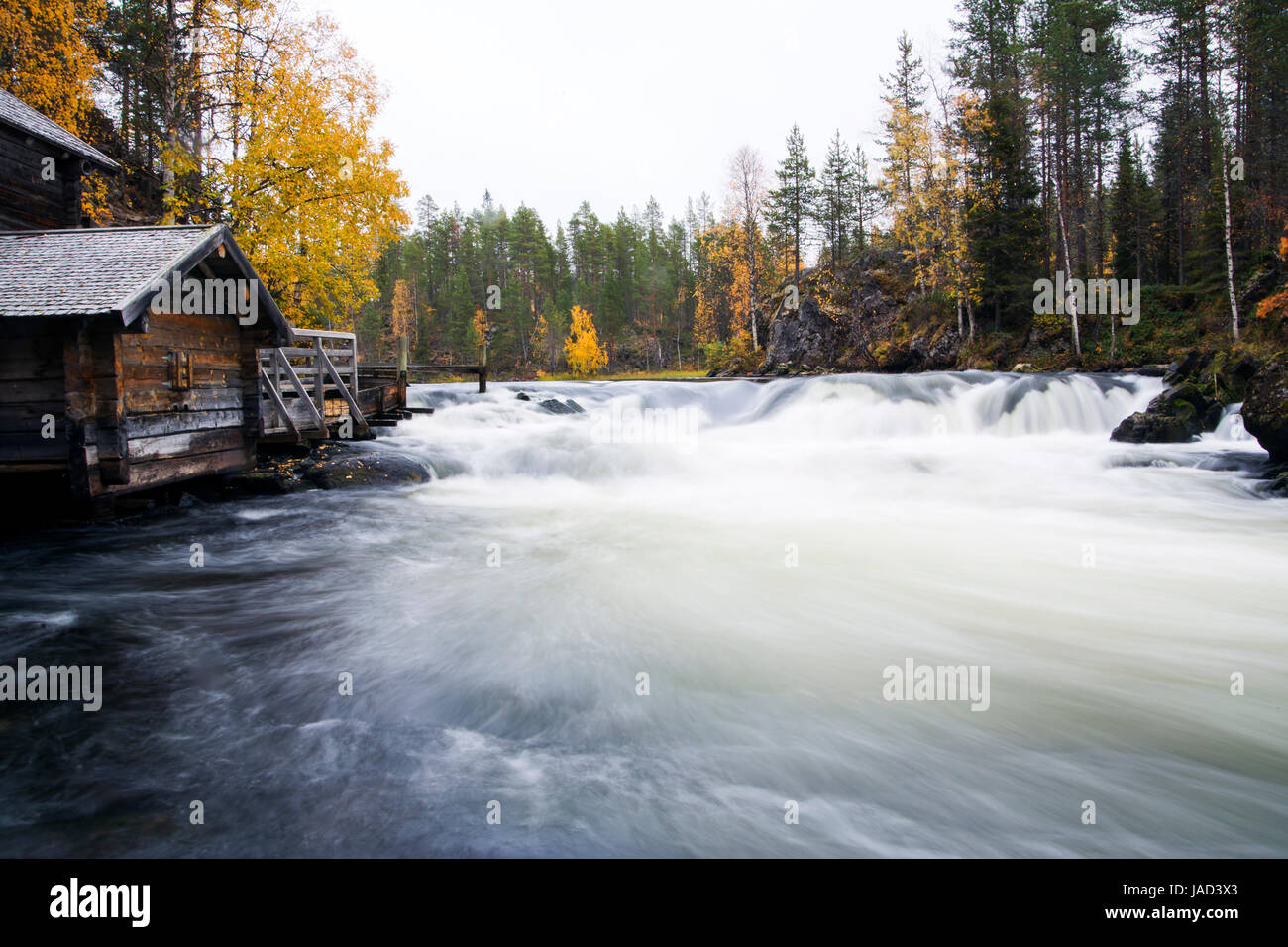 Fast flowing river flow and aged unemployed watermill Stock Photo - Alamy