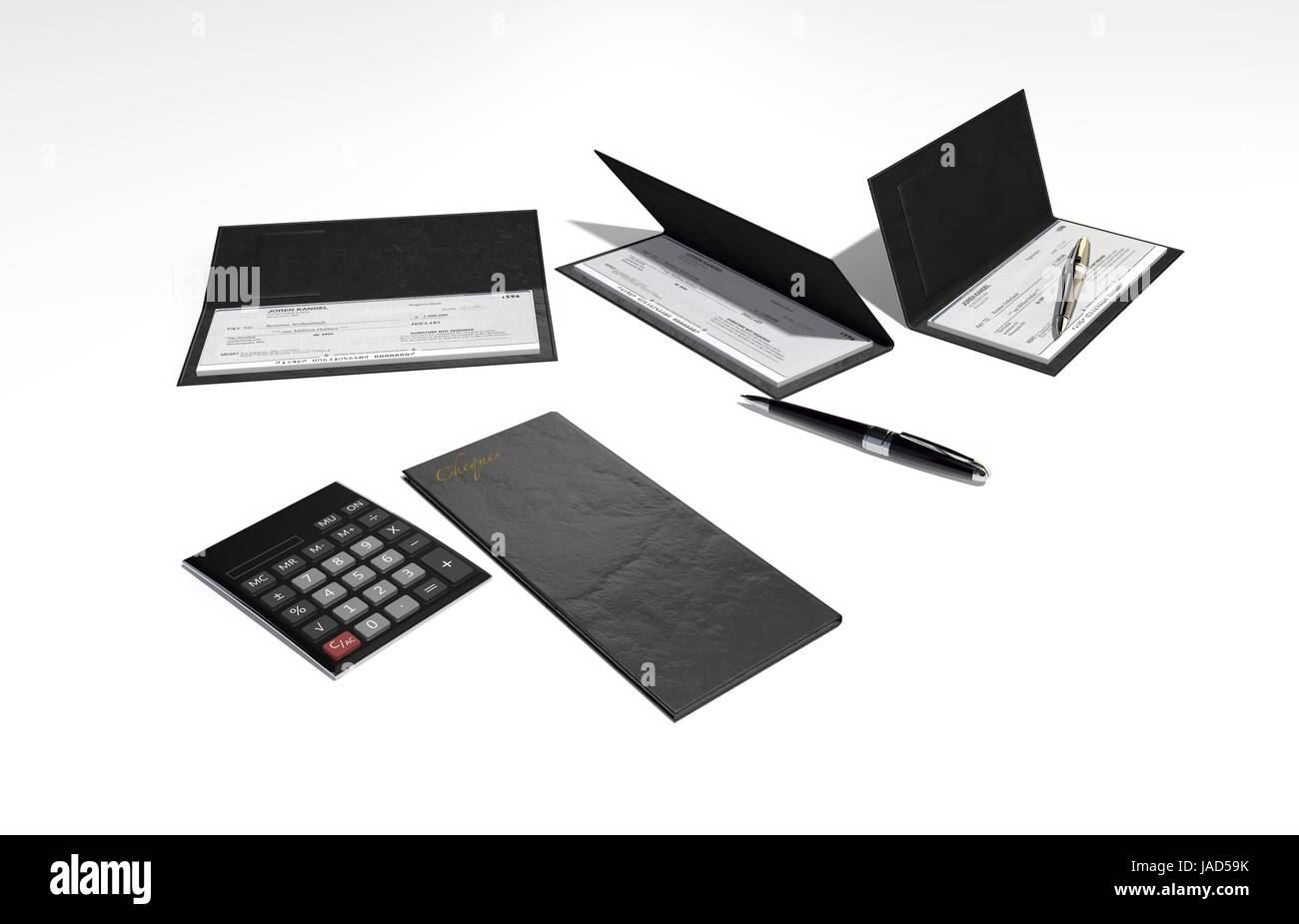 3D Illustration and rendering of isolated Checkbook and pen Stock Photo ...