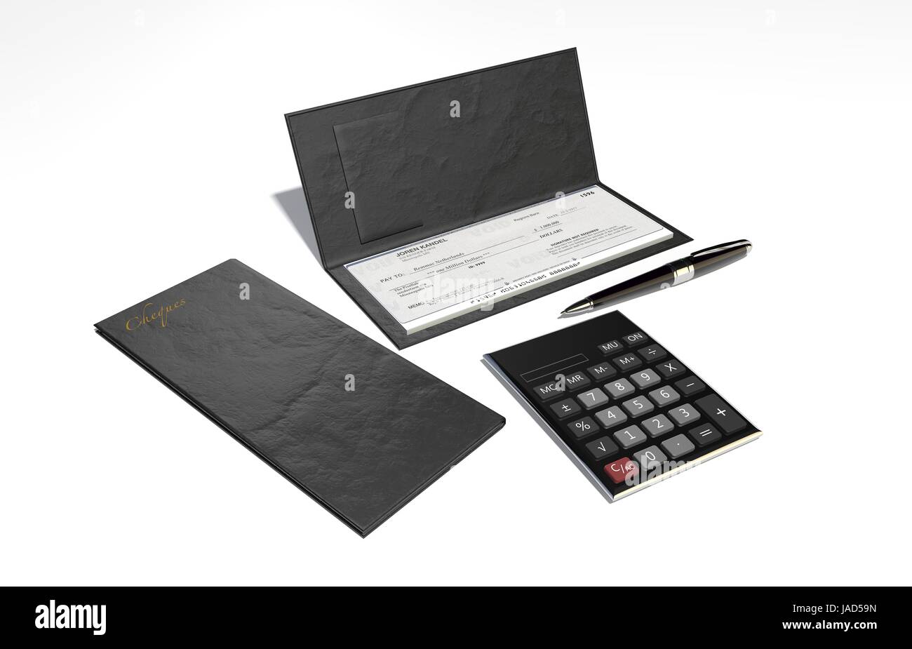 3D Illustration and rendering of isolated Checkbook and pen Stock Photo ...