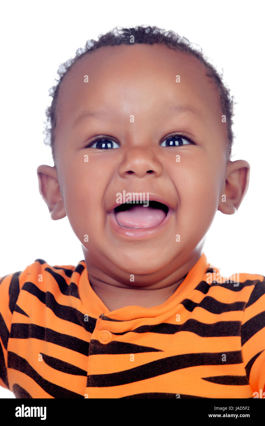 Funny african baby smiling isolated on a white background Stock Photo ...